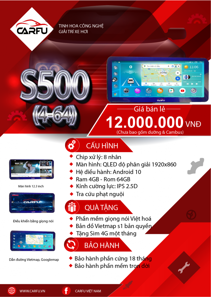 MÀN HÌNH Ô TÔ THÔNG MINH CARFU S500(4-64)